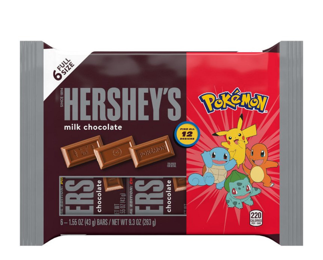 HERSHEY'S Milk Chocolate Standard Bars with Pokemon Wrappers - 9.3oz/6 ...